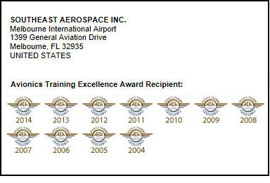SEA Receives 2014 AEA Avionics Training Excellence Award